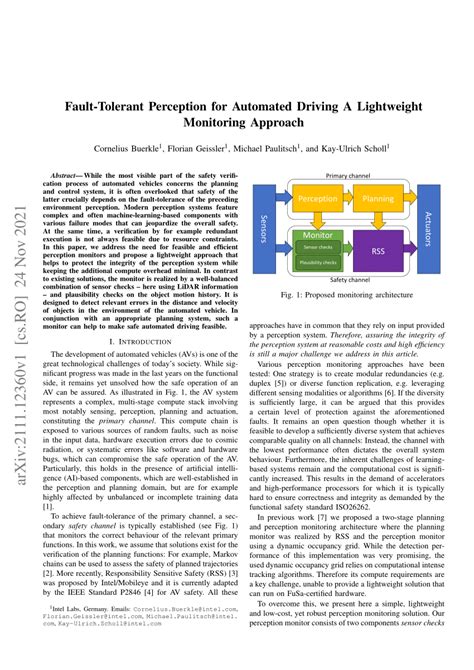 Pdf Fault Tolerant Perception For Automated Driving A Lightweight