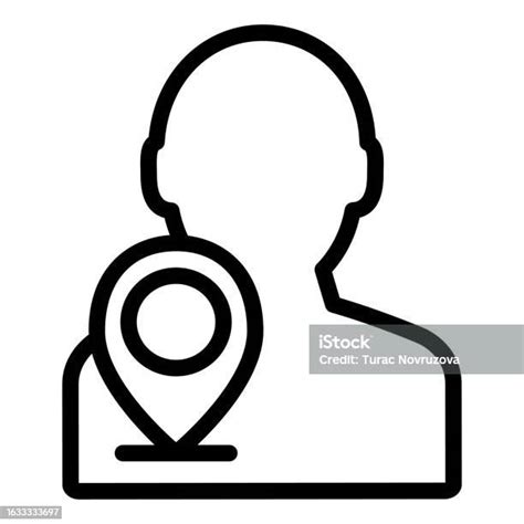 맨 라인 아이콘이 있는 지도 포인터입니다 흰색으로 분리된 사람 위치 벡터 그림 를 위해 설계된 사람 윤곽선 스타일이 있는 탐색
