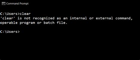 clear is not recognized as an internal or external command operable program or batch file