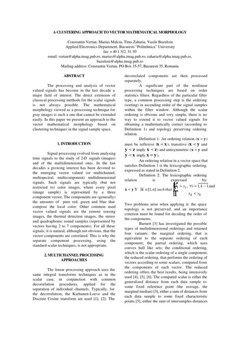 Pdf A Clustering Approach To Vector Mathematical Morphology