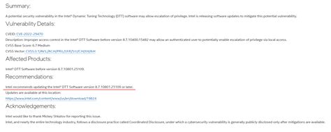Intel® Dynamic Tuning Technology Dtt Vulnerability Intel Community