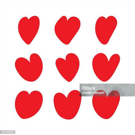 귀여운 빨간 하트 아이콘 세트입니다 벡터 일러스트 레이 션입니다 2월에 대한 스톡 벡터 아트 및 기타 이미지 2월 개념 개체 그룹 Istock