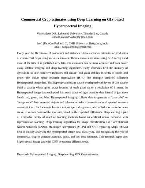 Pdf Commercial Crop Estimates Using Deep Learning On Gis Based Hyperspectral Imaging