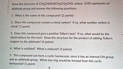 solved draw the structure of ch3ch ohjch2ch2cho where cho represents