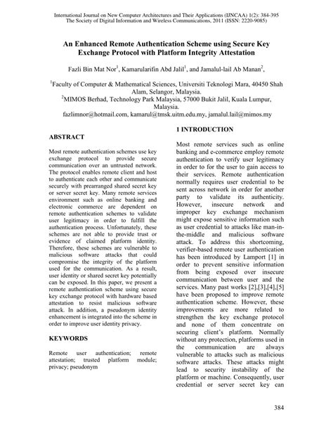 Pdf An Enhanced Remote Authentication Scheme Using Secure Key