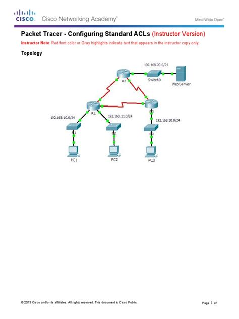 92110 Packet Tracer Configuring Standard Acls Instructions Ig Pdf