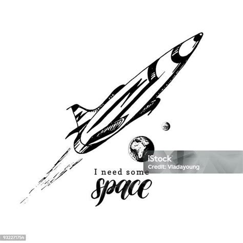 핸드 레터링 문구를 나 일부 공간 필요 지구에서 화성에 도착 하는 우주 로켓의 벡터 그림을 그려 개념에 대한 스톡 벡터 아트 및 기타 이미지 Istock