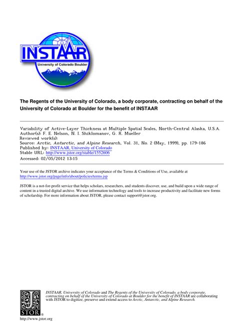 Pdf Variability Of Active Layer Thickness At Multiple Spatial Scales North Central Alaska Usa