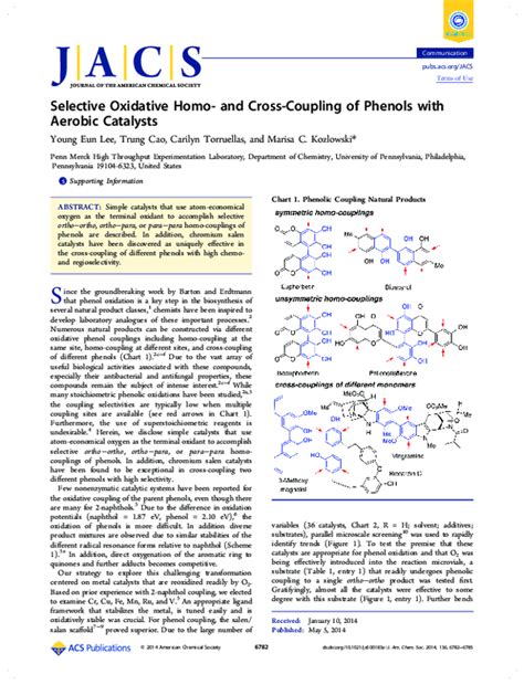 Pdf Selective Oxidative Homo And Cross Coupling Of Phenols With