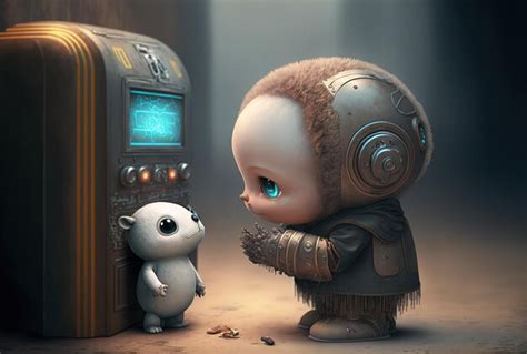 Premium Ai Image Cute Little Robot Helper With Artificial