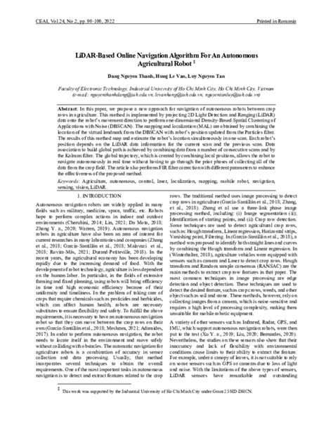 Pdf Lidar Based Online Navigation Algorithm For An Autonomous Agricultural Robot
