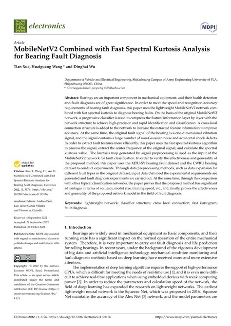 Pdf Mobilenetv2 Combined With Fast Spectral Kurtosis Analysis For Bearing Fault Diagnosis