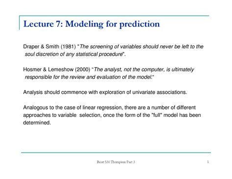 Modeling For Prediction Lecture Notes Biost 536 Docsity