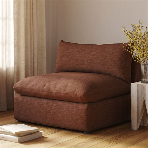 Leigh Rust Brown Armless Sofa Module Linen Blend Fabric Article