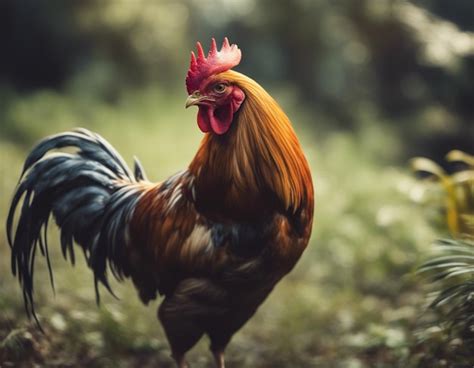 Premium Photo A Rooster With A Red Head And A Black Tail