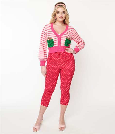 Smak Parlour Hot Pink Pin Dot Daisy Pocket Smarty Pants Capri Unique