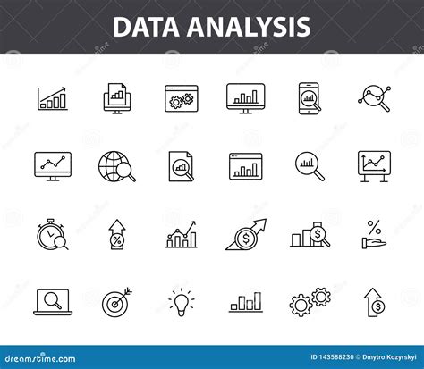 Set Of 24 Data Analysis Web Icons In Line Style Graphs Analysis Big