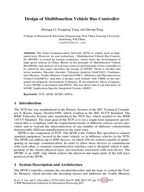 Design Of Multifunction Vehicle Bus Controller Abstract The Train Communication Network Tcn