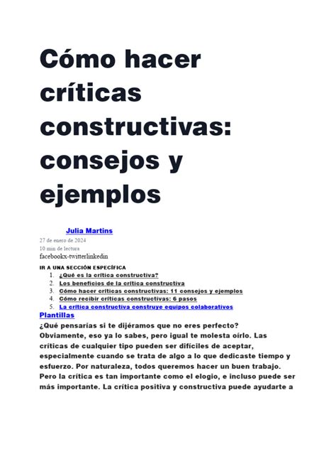 Cómo Hacer Críticas Constructivas Pdf Experiencia Ciencias Del