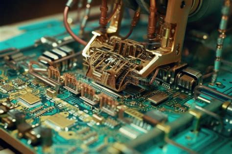 Close Up Of A Robotic Arm Assembling Circuit Boards Stock Illustration