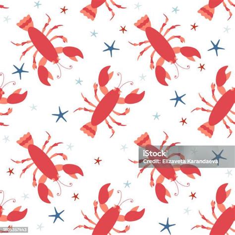 바닷가재와 바다 별이 있는 원활한 패턴 만화 귀여운 랍스터입니다 갈고리 발톱에 대한 스톡 벡터 아트 및 기타 이미지 갈고리 발톱 갑각류 게 Istock