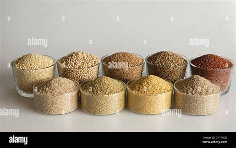 A Single Image Showing All The Nine Millets Millets Filled In Bowls To