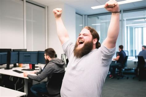 Premium Ai Image Shot Of A Man Celebrating In A Coding Class Created