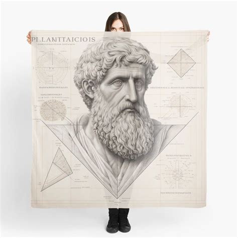 Pythagoras Portrait In Fibonacci Style Spiral Infographic Hand Drawn Scarf For Sale By
