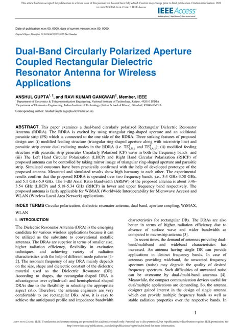 Pdf Dual Band Circularly Polarized Aperture Coupled Rectangular Dielectric Resonator Antenna
