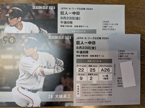 Yahooオークション 823金東京ドーム 巨人vs中日 ネット裏中央 9