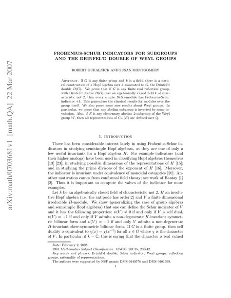 Pdf Frobenius Schur Indicators For Subgroups And The Drinfeld Double