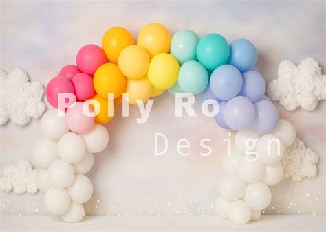 Avezano Rainbow Balloons And White Clouds Photography Backdrop Designe