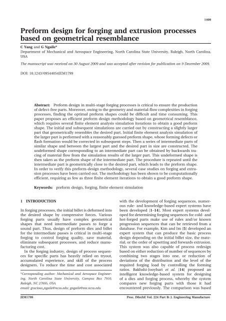 Preform Design For Forging And Extrusion Processes Based On