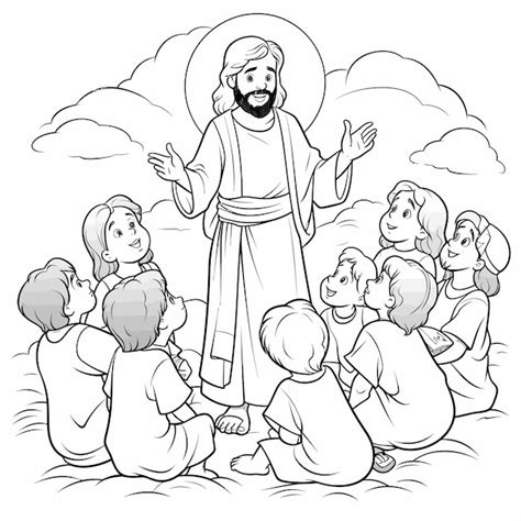 Cristianos Jesús Predicando Colorear Página para los niños Vector Premium