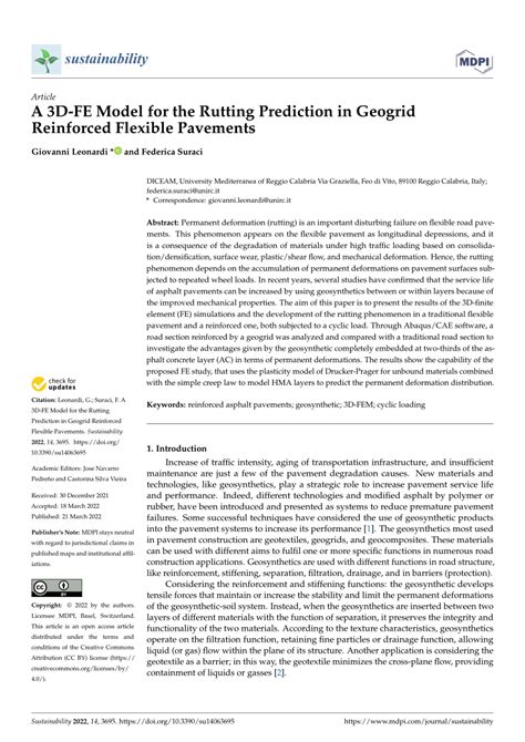 Pdf A 3d Fe Model For The Rutting Prediction In Geogrid Reinforced