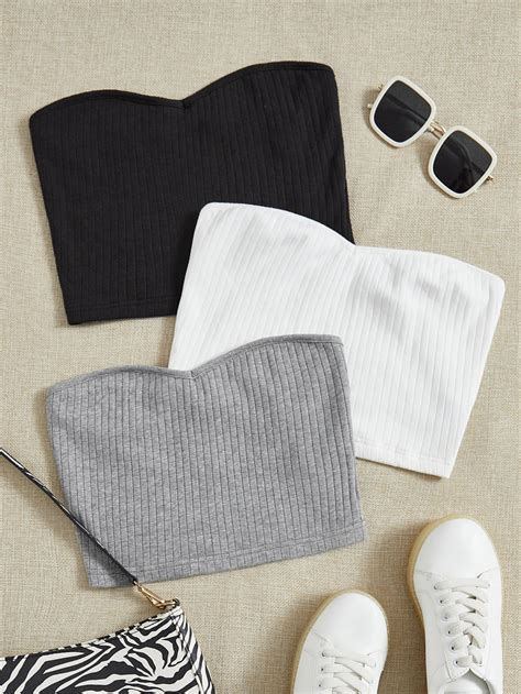 Shein Ezwear 3 Pack Rib Knit Crop Tube Top Shein Usa