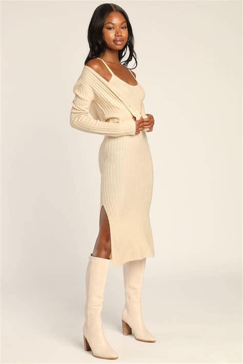 Cream Sweater Dress Sweater Dress Sweater Set Cardi And Dress Lulus