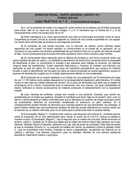 CASO Practico n 5 dolo e imputación objetiva DERECHO PENAL PARTE
