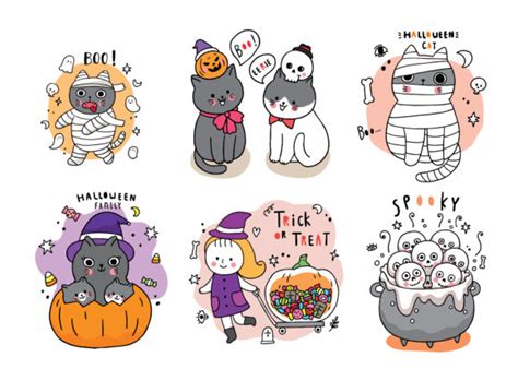 Cartoon Cute Halloween Cat Clipart Set Graphic By Meawsally