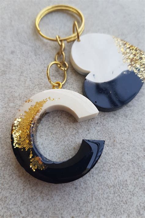Mila Resin Siyah Gold Epoksi Harf Anahtarlık C Harfi Epoksi Anahtarlık