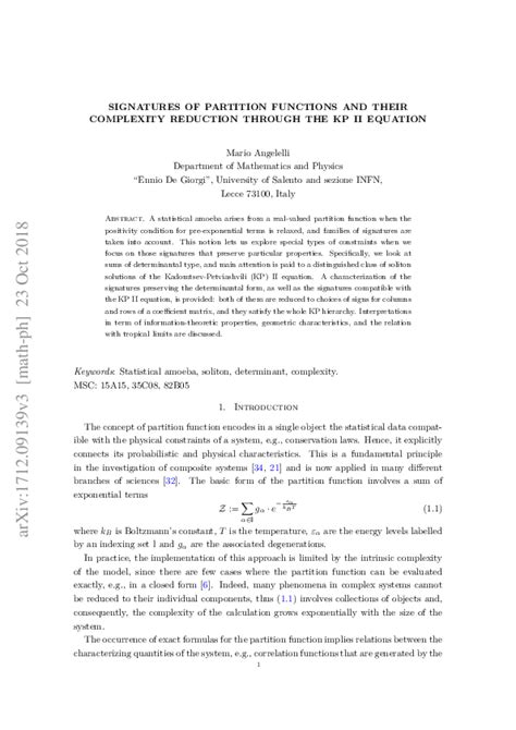 Pdf Signatures Of Partition Functions And Their Complexity Reduction