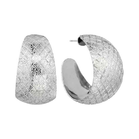 Silver Diamond Textured Open Hoop 1 Earring Whats Hot Jewelry