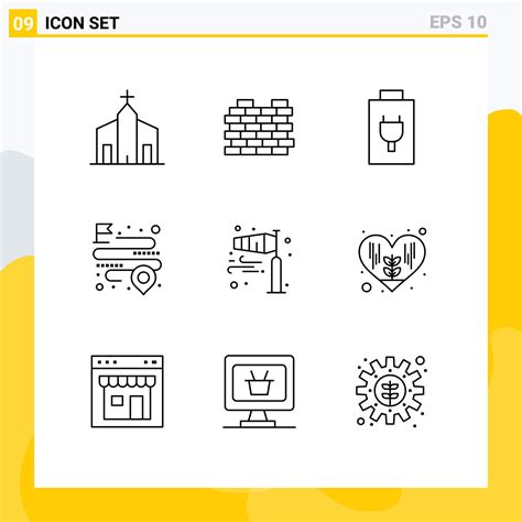 User Interface Pack Of 9 Basic Outlines Of Direction Route Security Map Distance Editable Vector