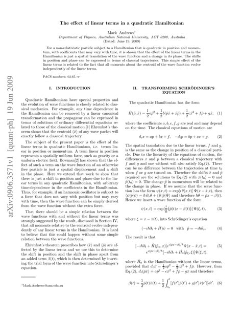 Pdf The Effect Of Linear Terms In A Quadratic Hamiltonian