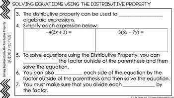 Solving Equations Using The Distributive Property Digital Notes TPT
