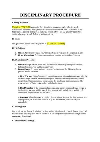 Disciplinary Procedure Template Free Download Easy Legal Docs