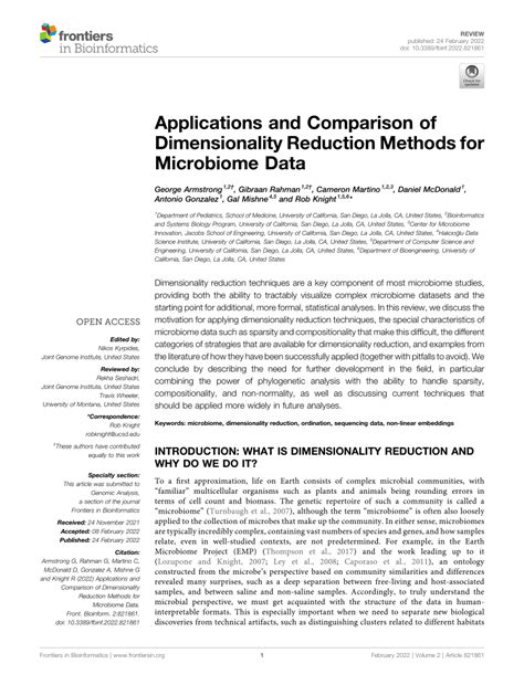 Pdf Applications And Comparison Of Dimensionality Reduction Methods For Microbiome Data