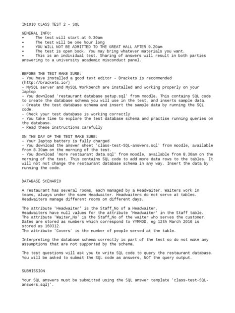 In1010 Sql Test Instructions Pdf Sql Databases