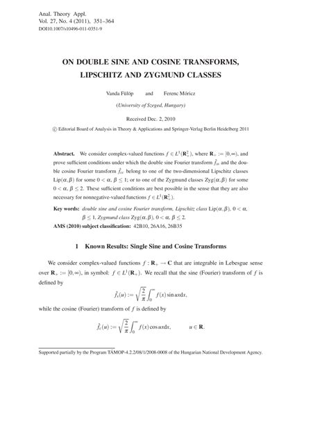 Global Science Press On Double Sine And Cosine Transforms Lipschitz And Zygmund Classes
