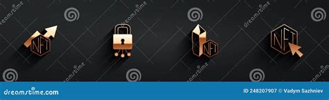 set nft growth bar chart cyber security digital crypto and icon with